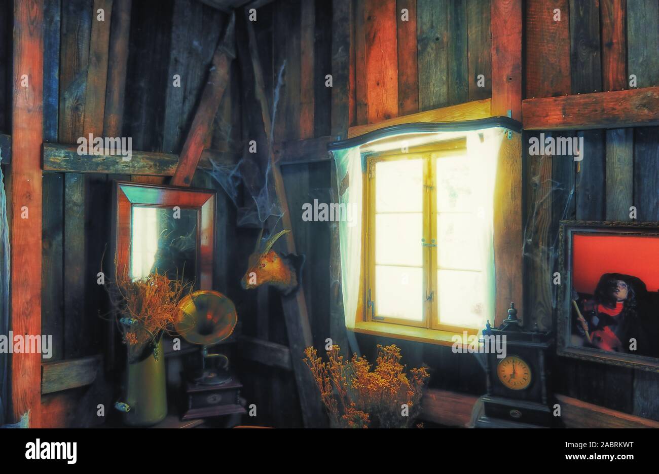 Vintage still life with window sunshine and flowers Stock Photo - Alamy