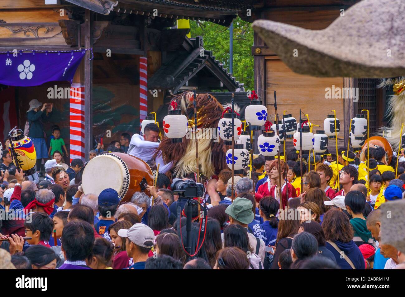 Himeji, Japan - October 15, 2019: Traditional dance of hair lion ...