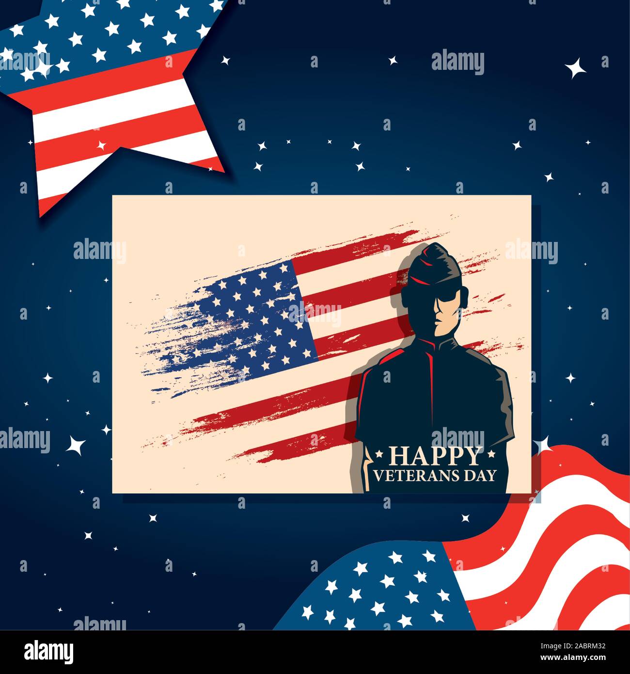 happy veterans day celebration with military and flag Stock Vector ...