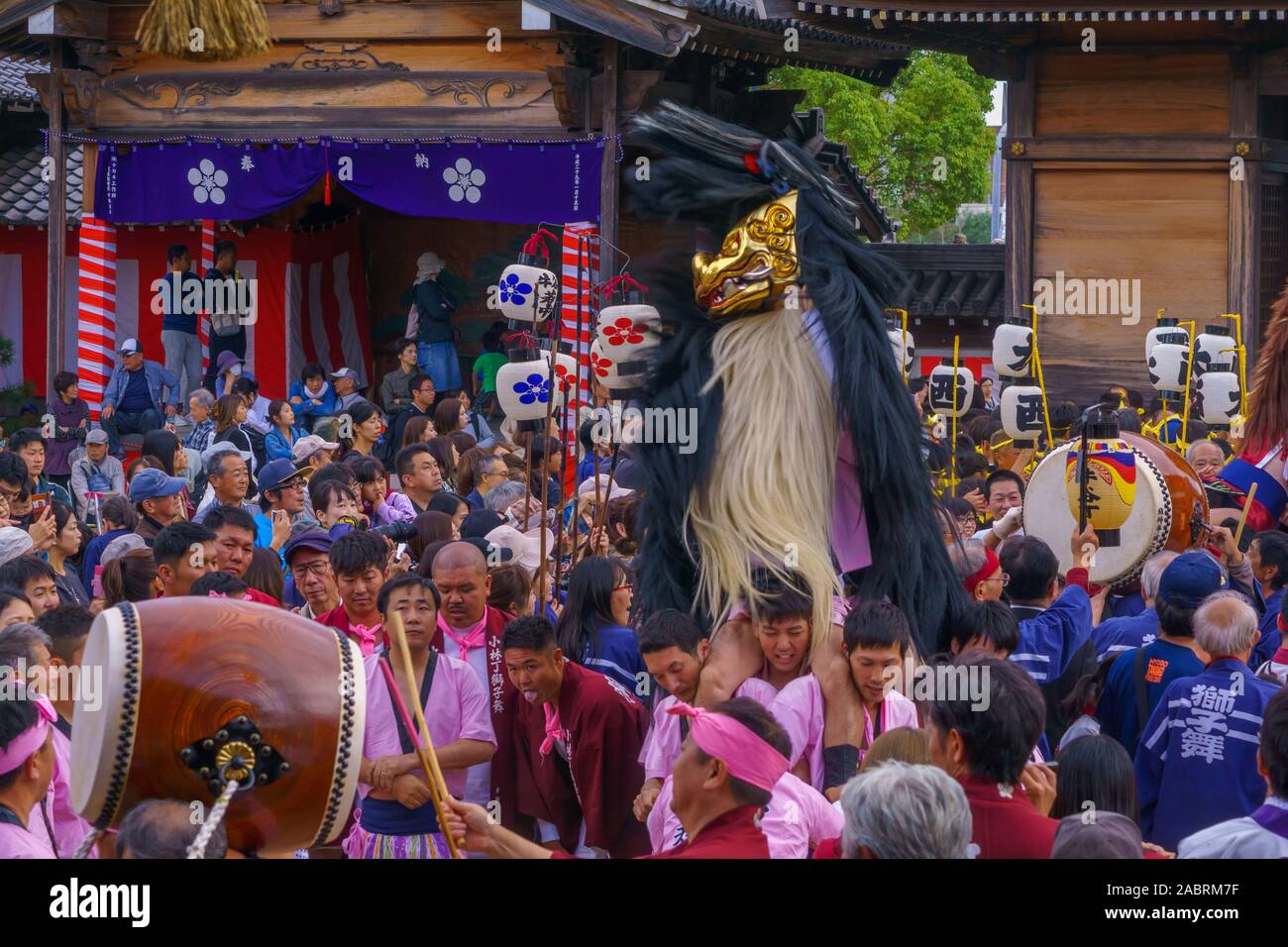 Himeji, Japan - October 15, 2019: Traditional dance of hair lion ...