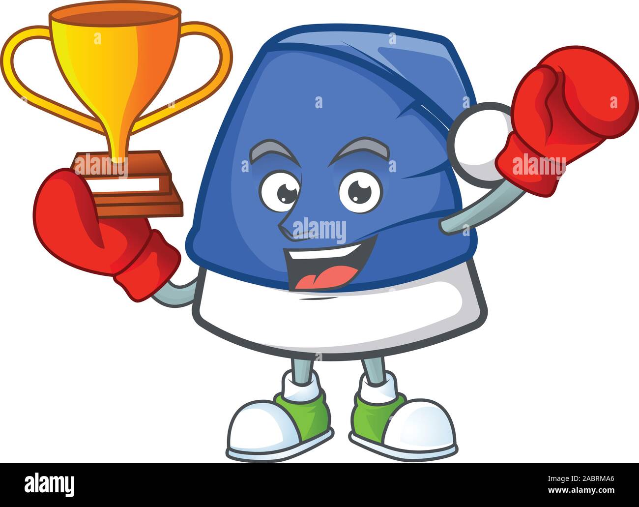 Super cool Boxing winner blue christmas hat in mascot cartoon style ...