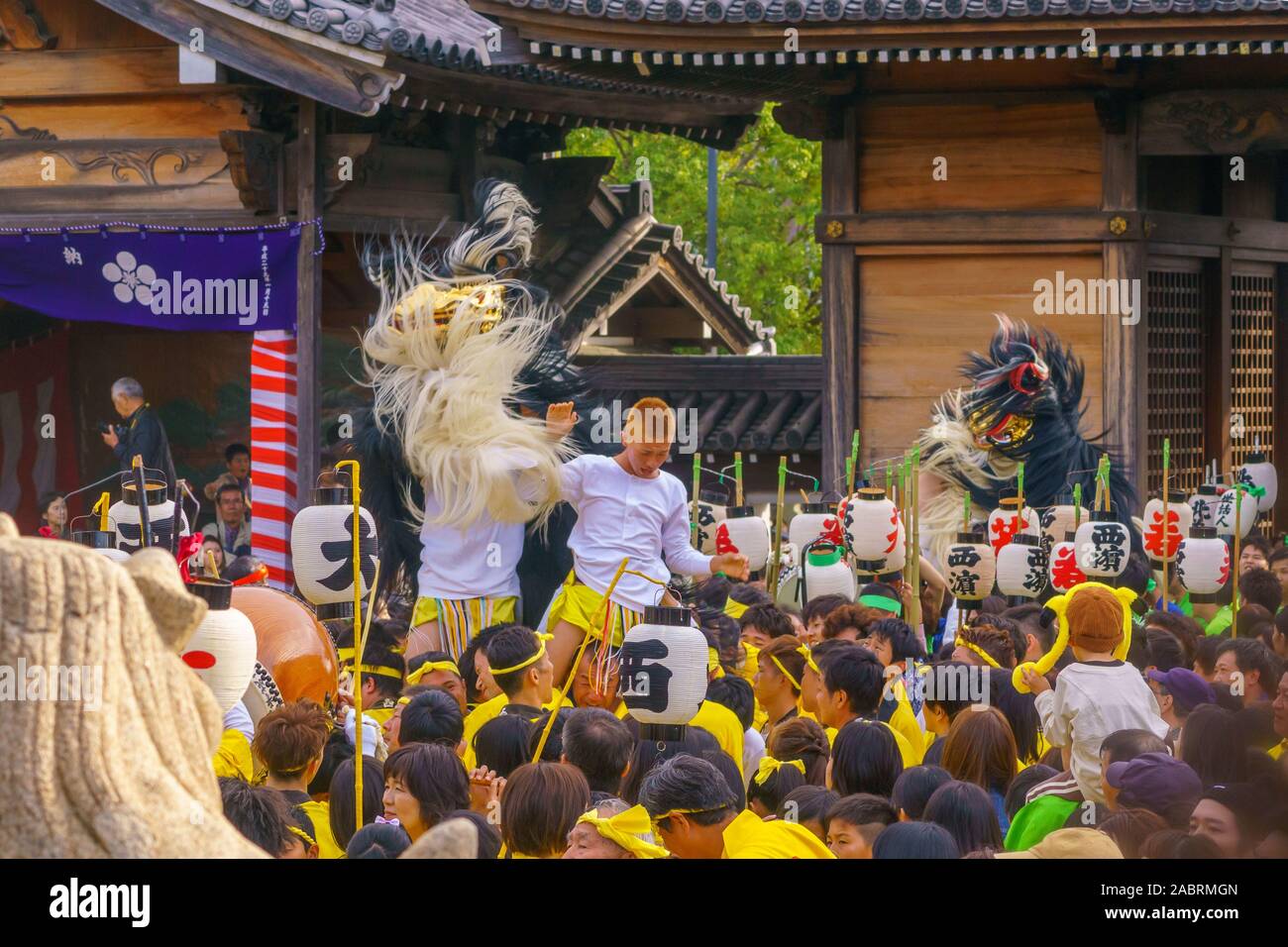 Himeji, Japan - October 15, 2019: Traditional dance of hair lion ...