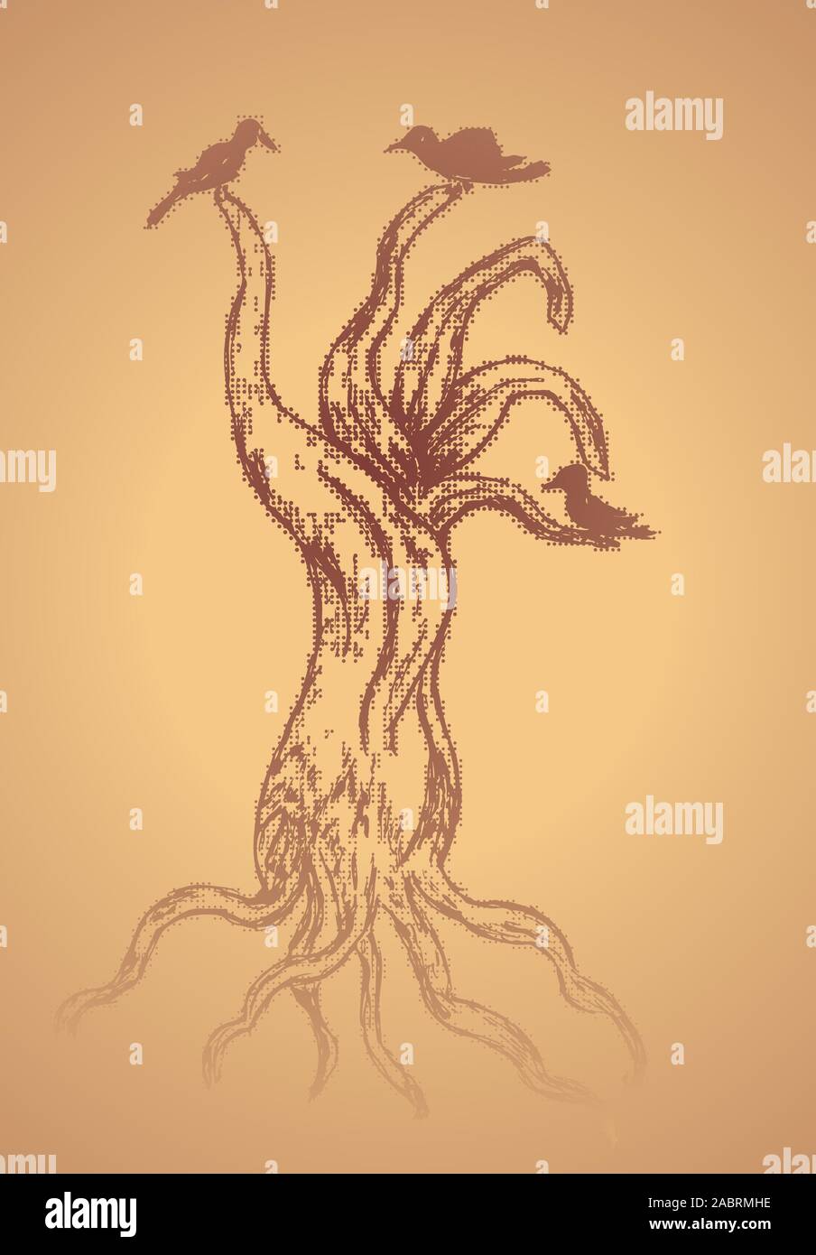 Grunge sketch of a stylized dead tree, hand drawn illustration Stock ...