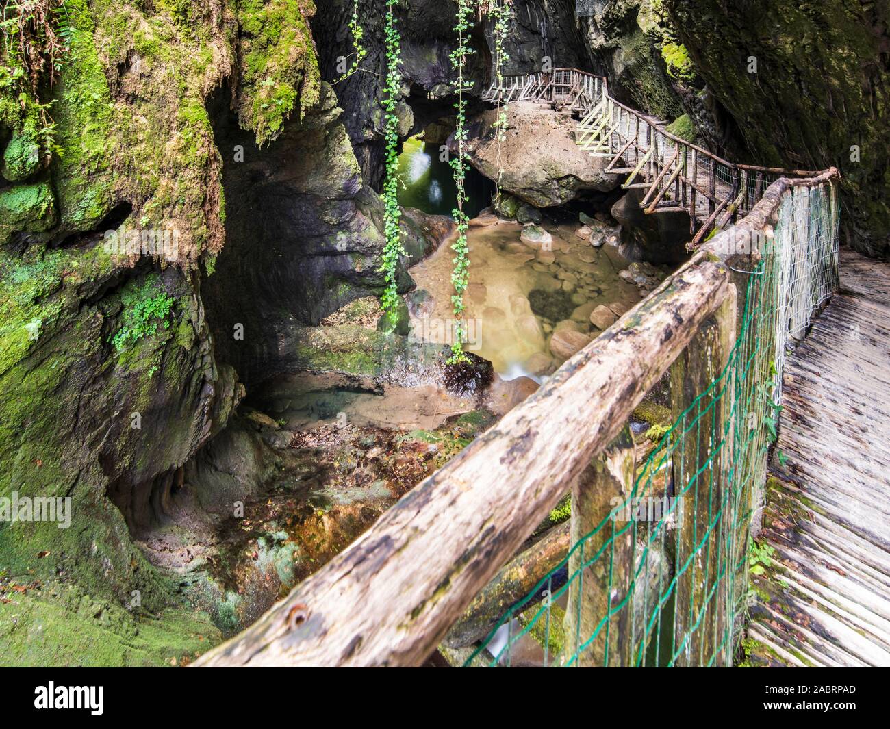 Caglieron caves and waterfalls. Emerald colored magic Stock Photo - Alamy