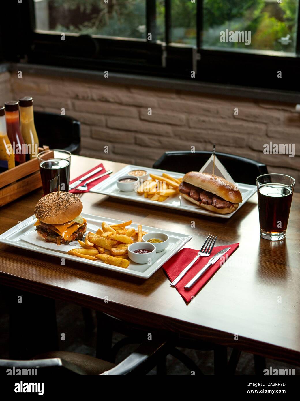 double cheeseburger and french fries Stock Photo - Alamy