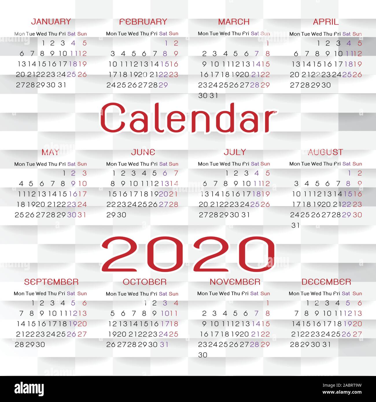 Design 2020 calendar on white brick background, stock vector Stock ...