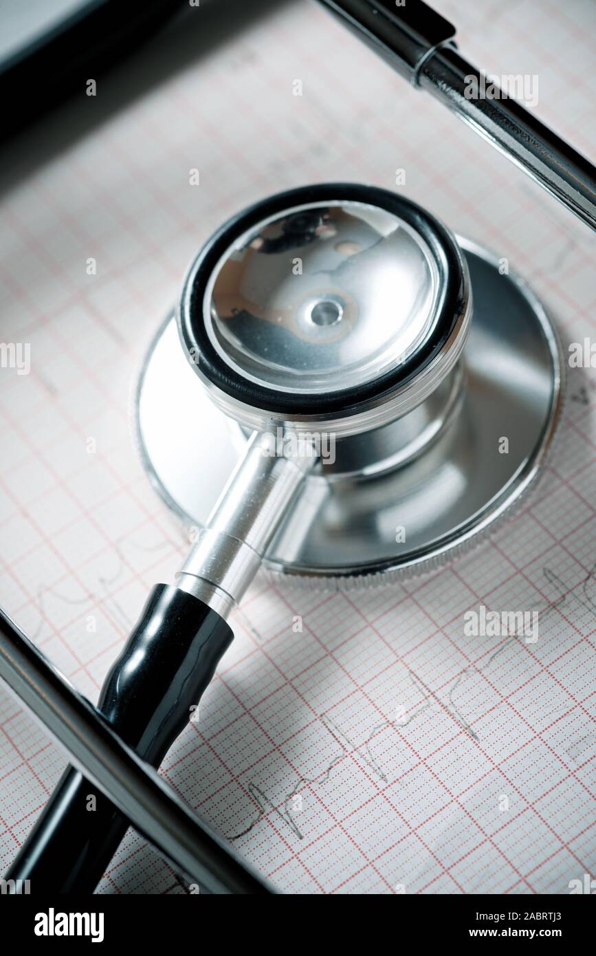 Close up of an electrocardiogram in paper form and a stethoscope Stock ...