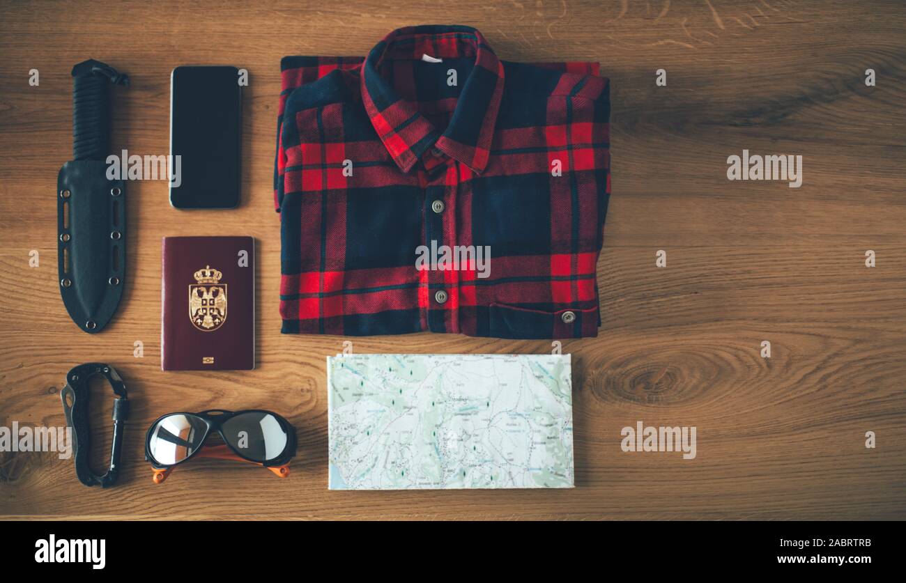 Flat lay hiking equipment hi-res stock photography and images - Alamy