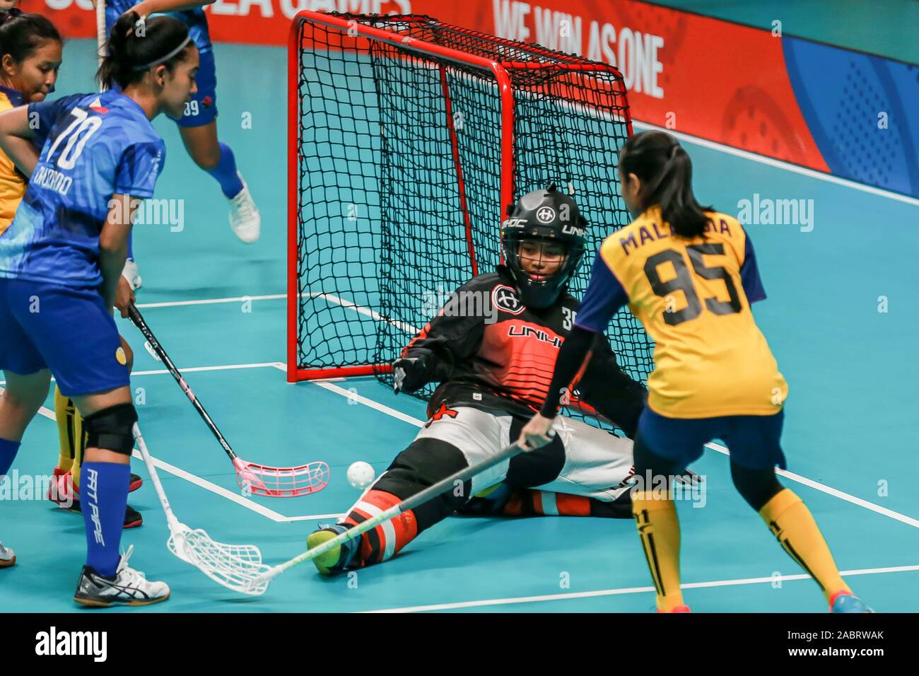 Quezon City, Philippines. 29th Nov, 2019. Malaysia's goalkeeper ...