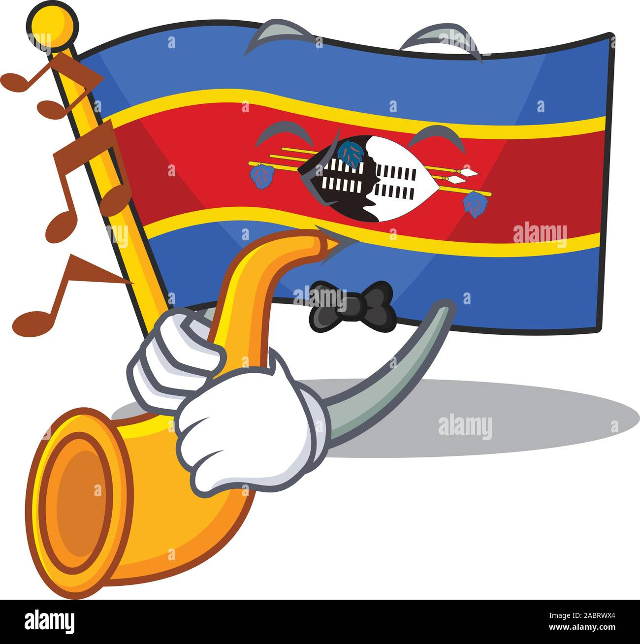 Supper cool flag swaziland cartoon character performance with trumpet ...
