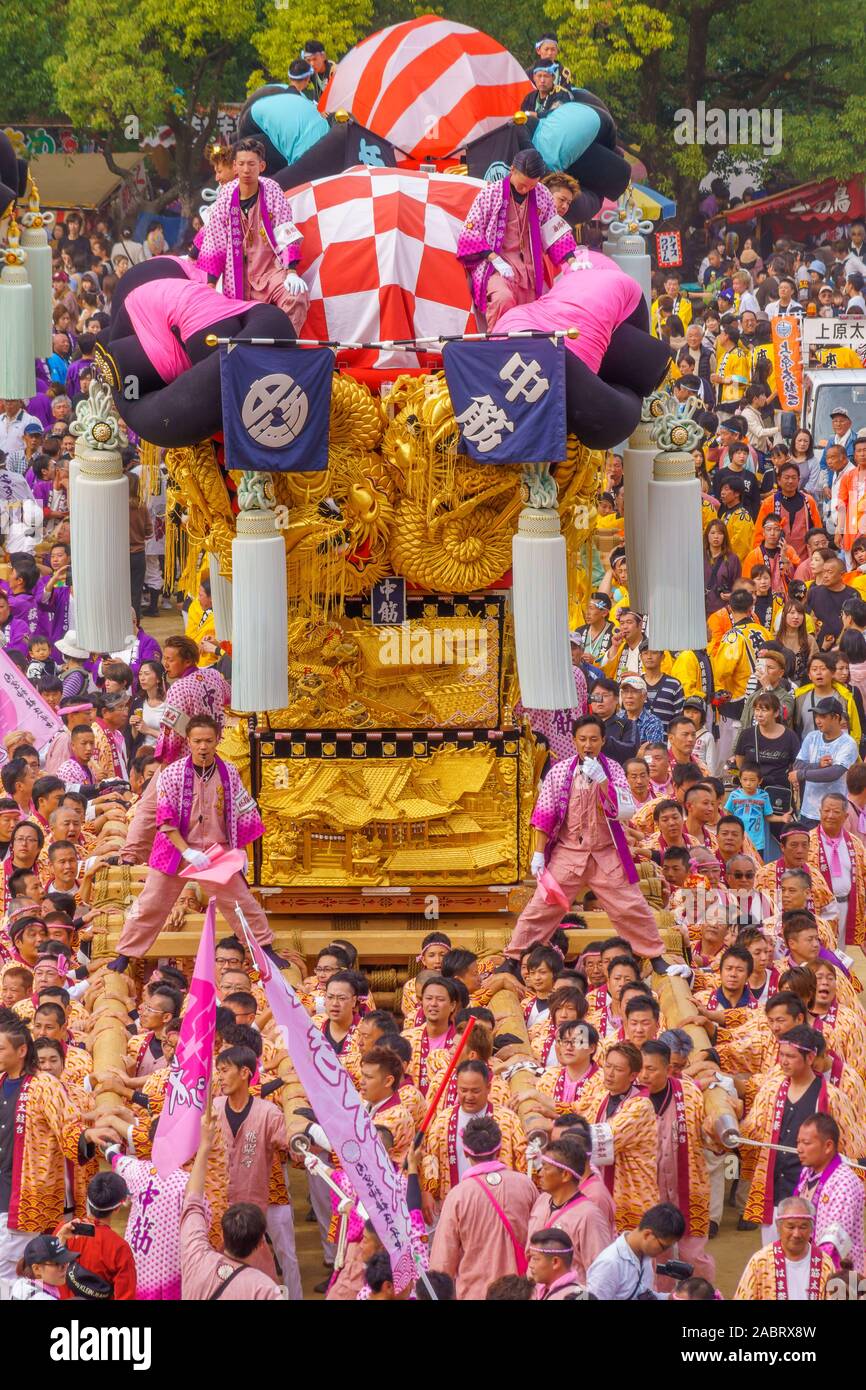 Niihama, Japan - October 17, 2019: Men in traditional clothing carrying ...