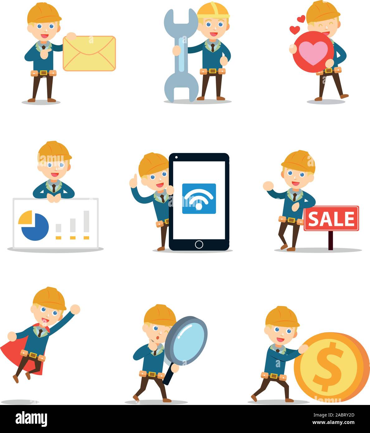 Set of character architect man work in proyek Stock Vector Image & Art ...