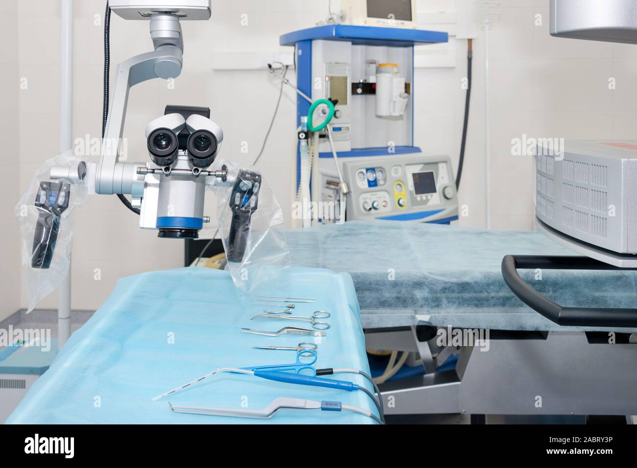 Equipment and medical devices in modern operating room. Surgical room ...