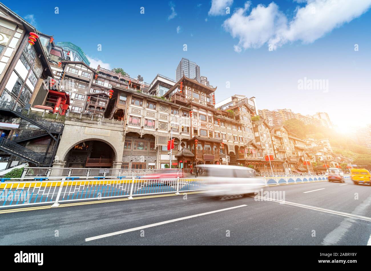 Roads and famous ancient buildings: Hongyadong, Chongqing, China Stock ...