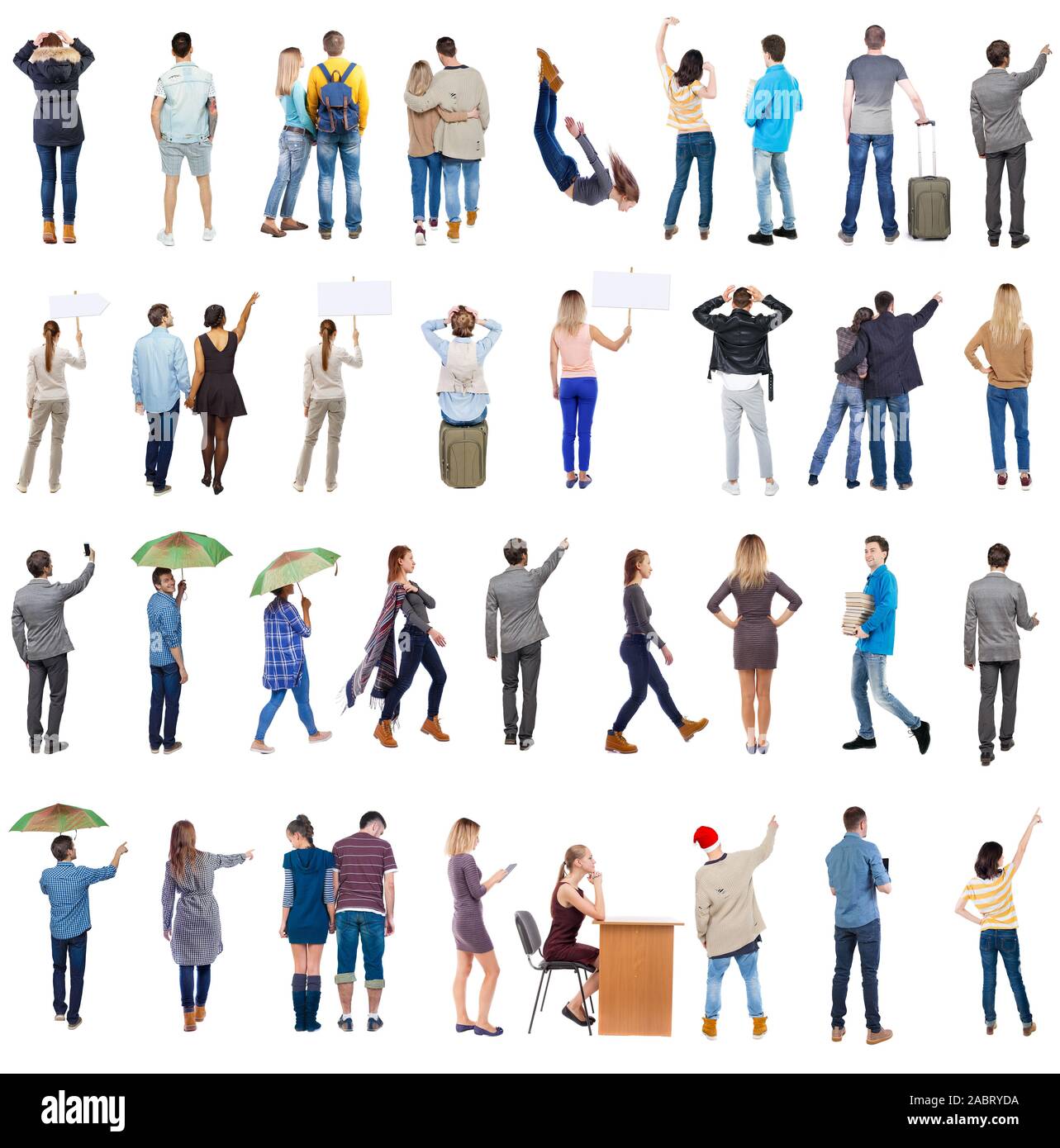 Collection " Back view people ". Rear view people set. backside view of ...