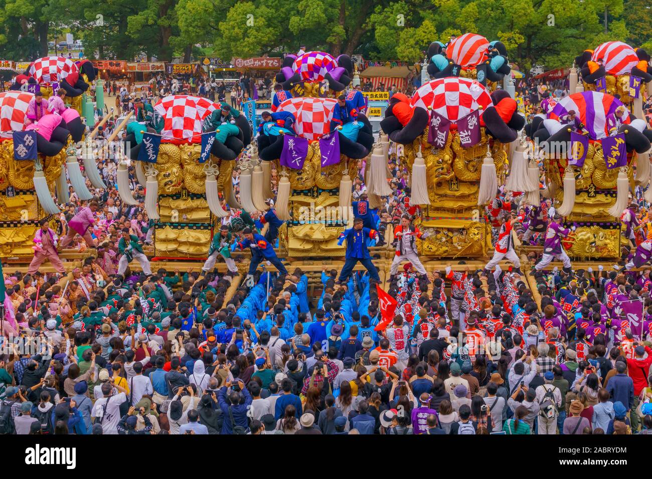 Niihama, Japan - October 17, 2019: Men in traditional clothing carrying ...