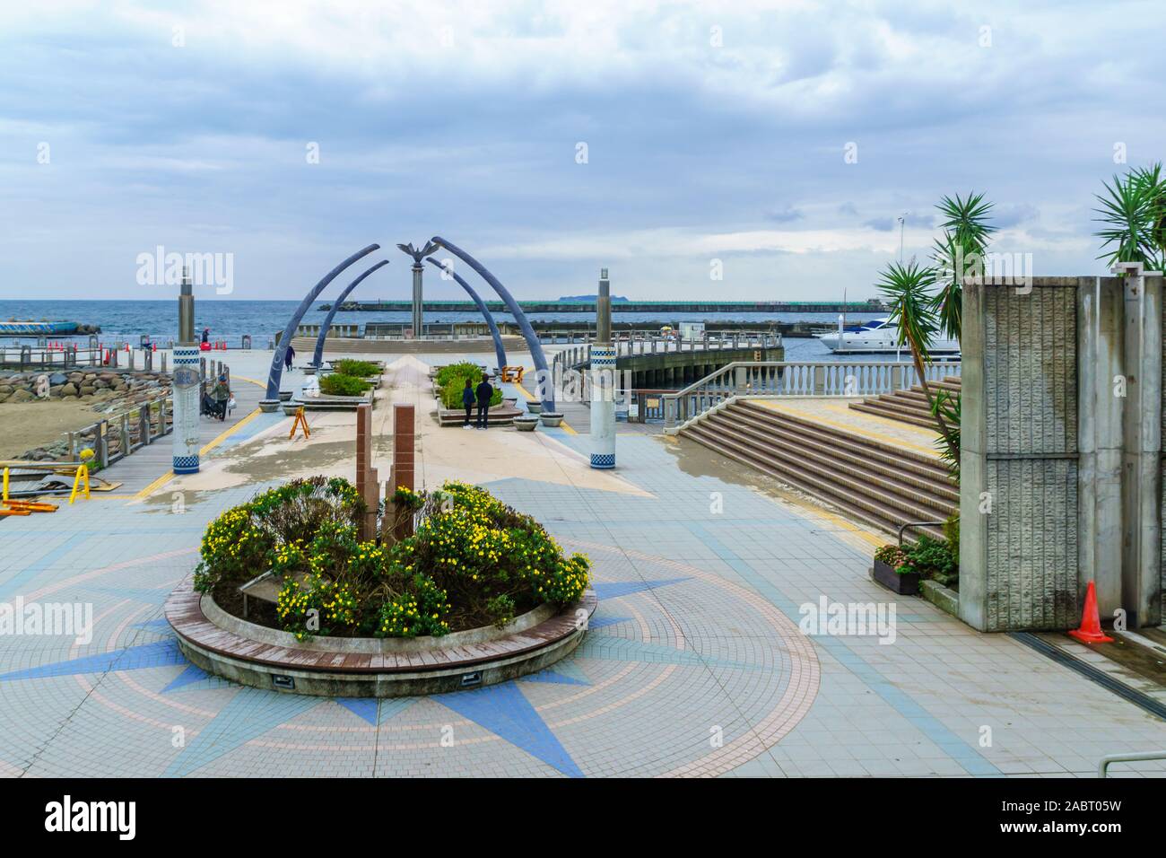 Atami, Japan - October 18, 2019: View of the moon terrace on the beach ...
