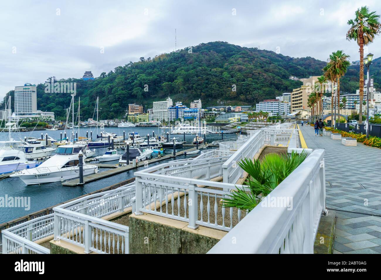 Atami, Japan - October 18, 2019: View of the beach promenade, with ...