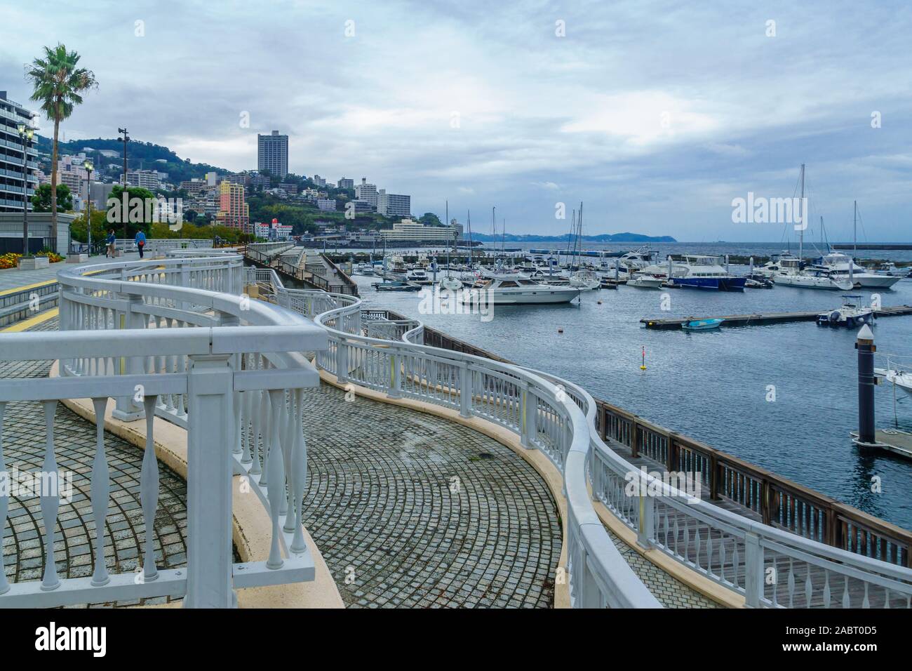 Atami, Japan - October 18, 2019: View of the beach promenade, with ...
