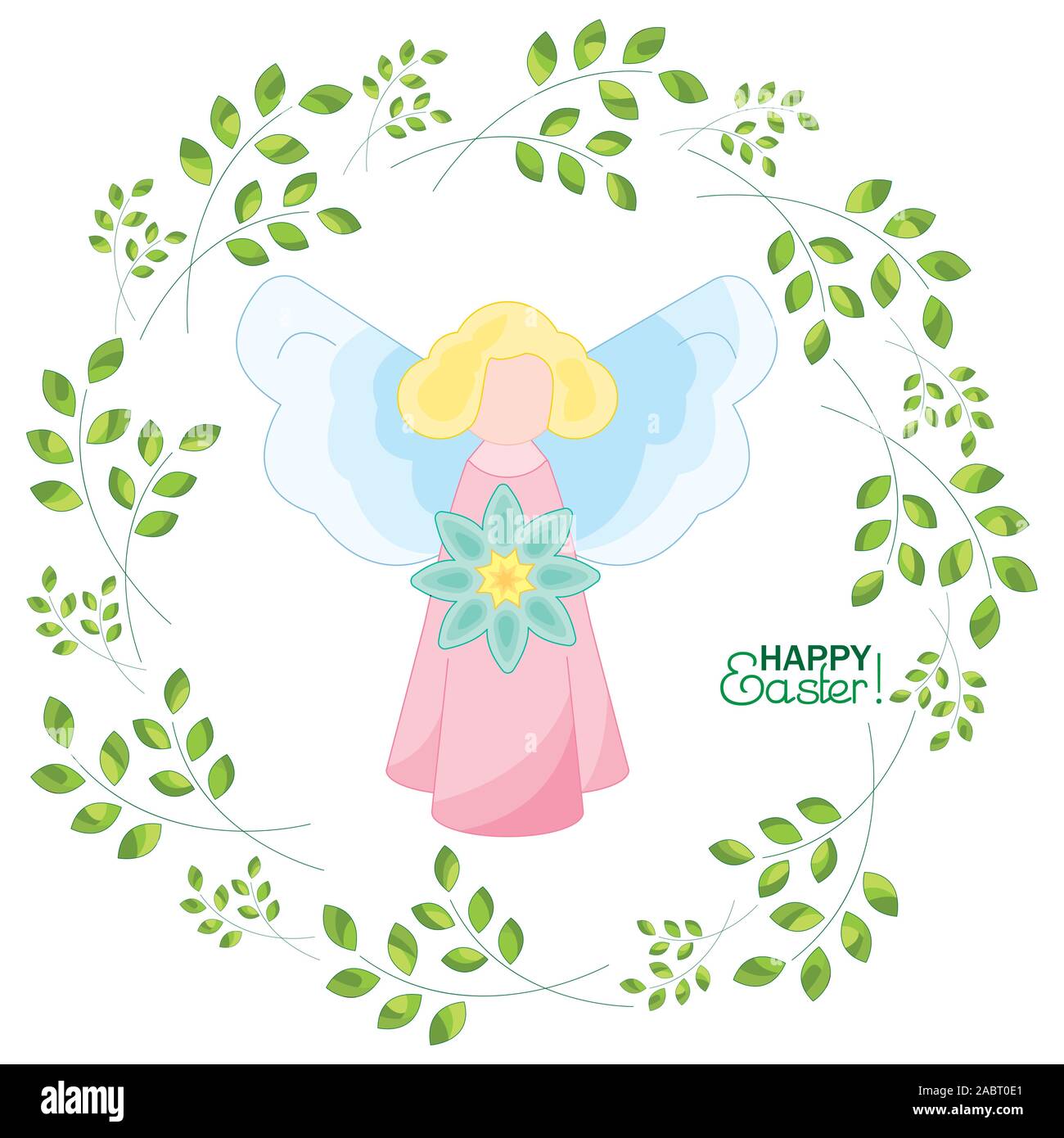 Angel with a flower on a background with sprigs. Happy Easter! Stock ...