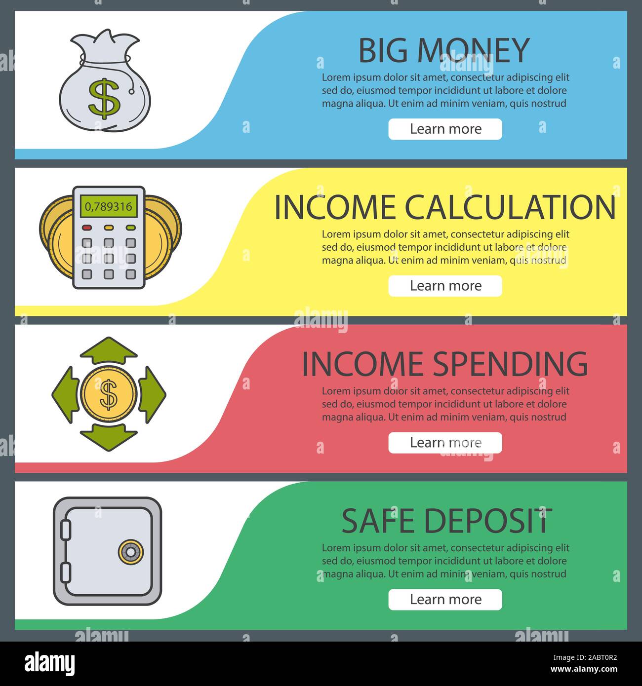 Banking and finance banner templates set. Easy to edit. Money bag ...