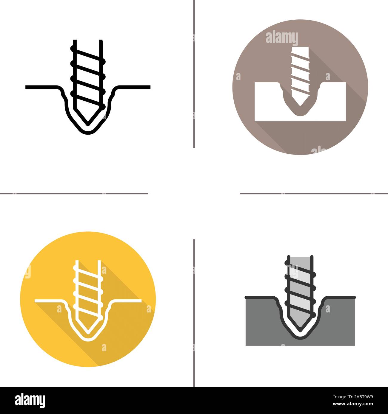 Drilling icons. Flat design, linear and color styles. Rotating mining ...