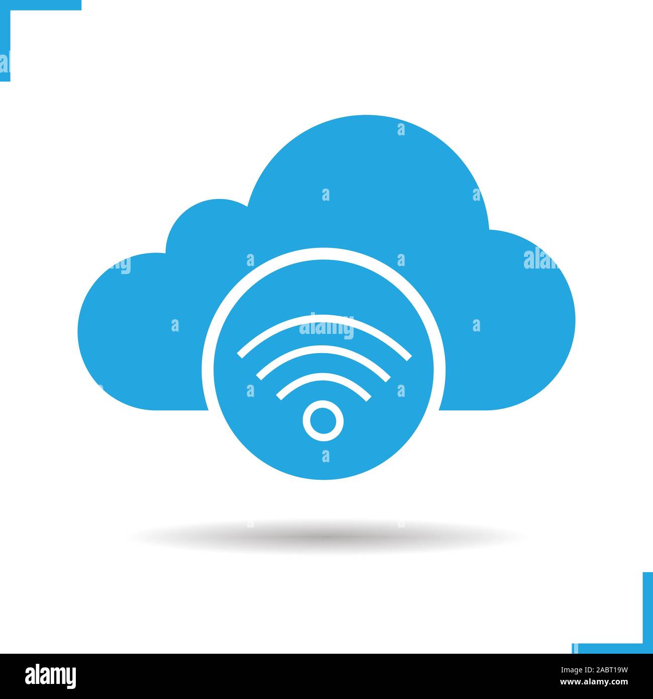 Cloud computing wifi connection icon. Drop shadow silhouette symbol. Wi fi signal. Negative ...