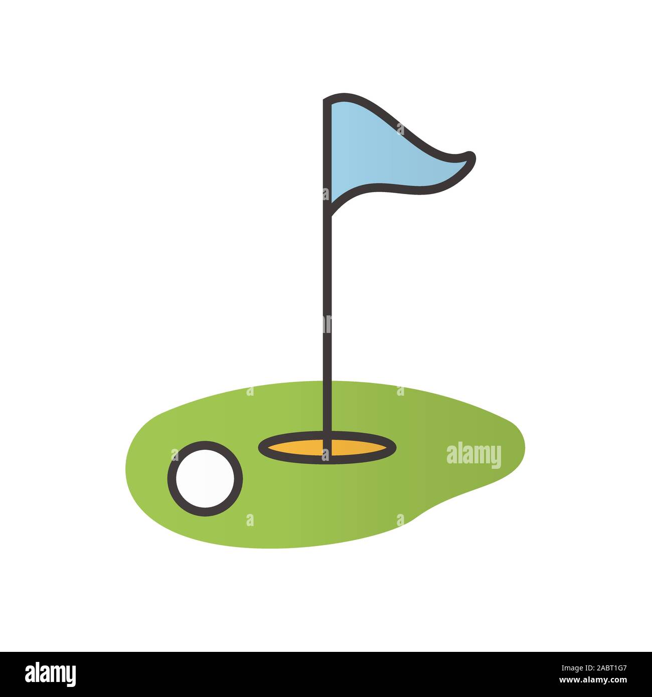 Golf course color icon. Ball and flagstick in hole. Isolated vector ...