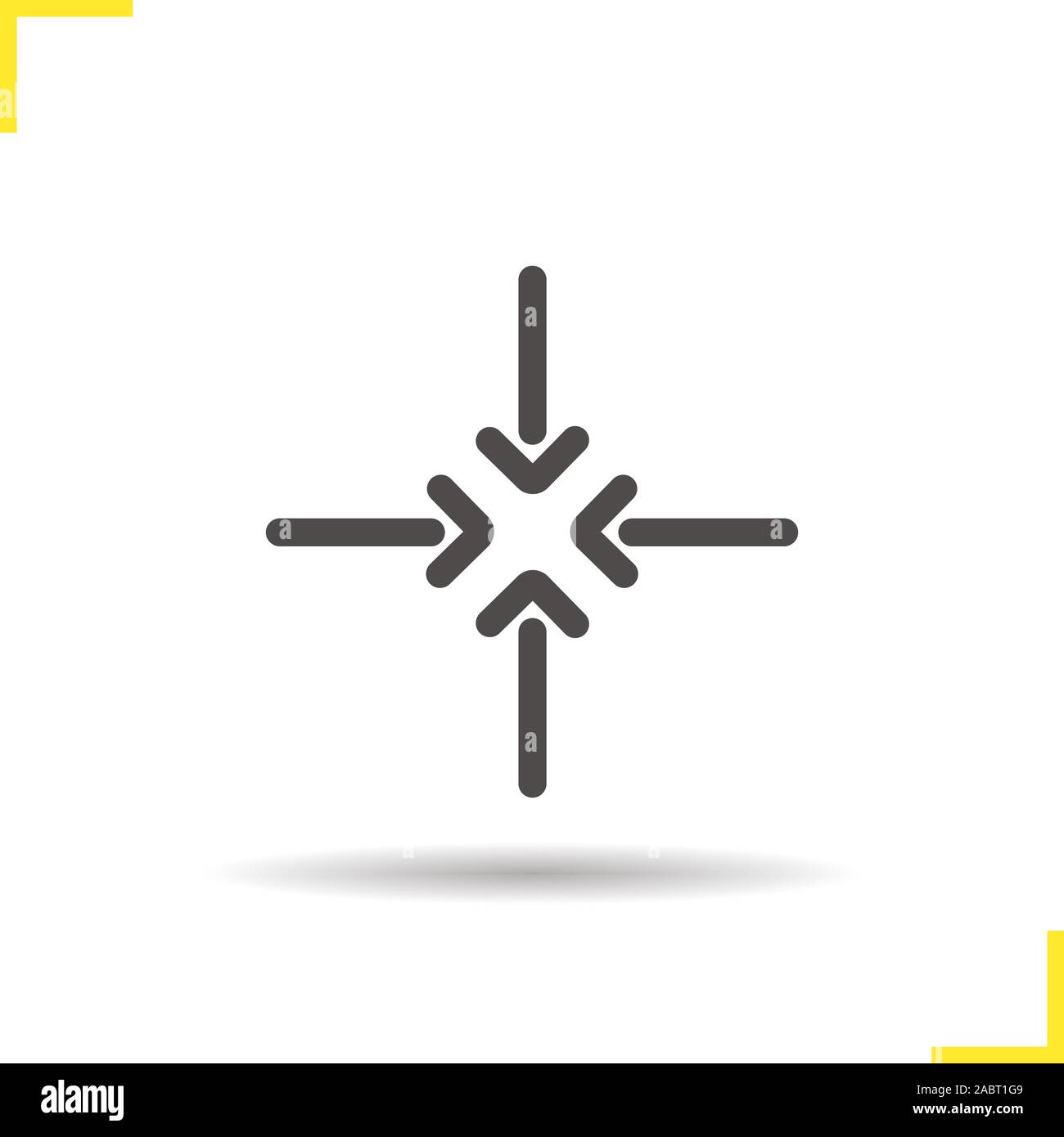 4 arrows aiming to the center icon. Drop shadow symbol. Direction ...