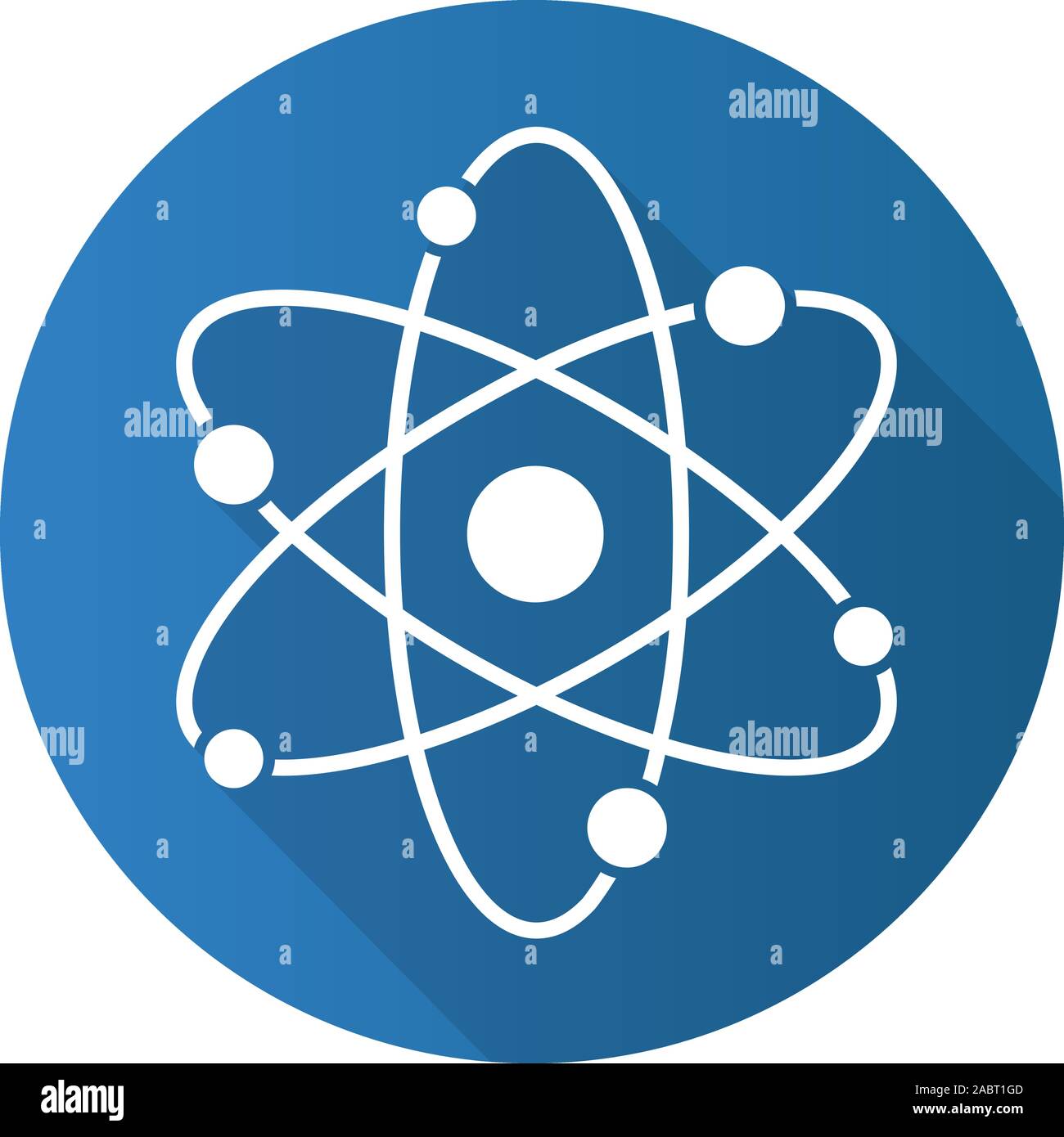 Atom flat design long shadow icon. Atomic structure. Physics sign ...