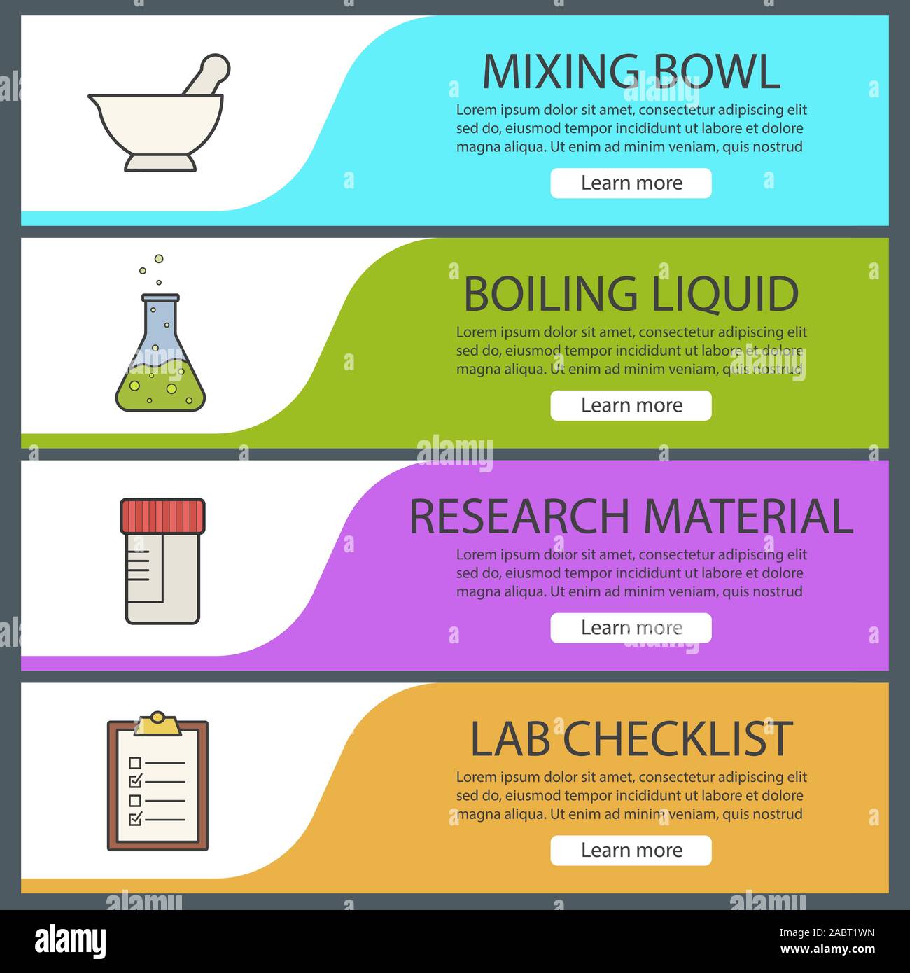 Laboratory banner templates set. Easy to edit. Mortar and pestle ...