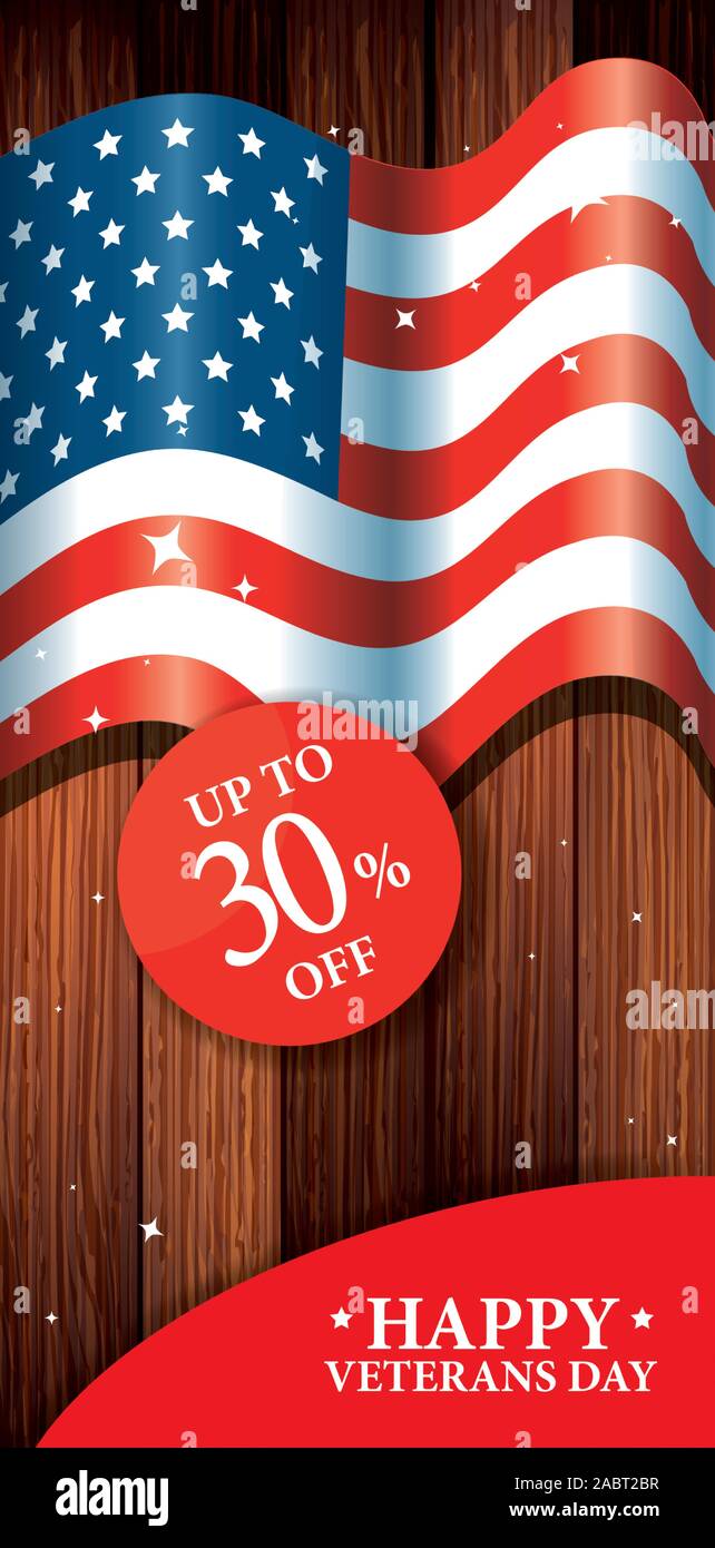 veterans day celebration with thirty discount and flag Stock Vector ...