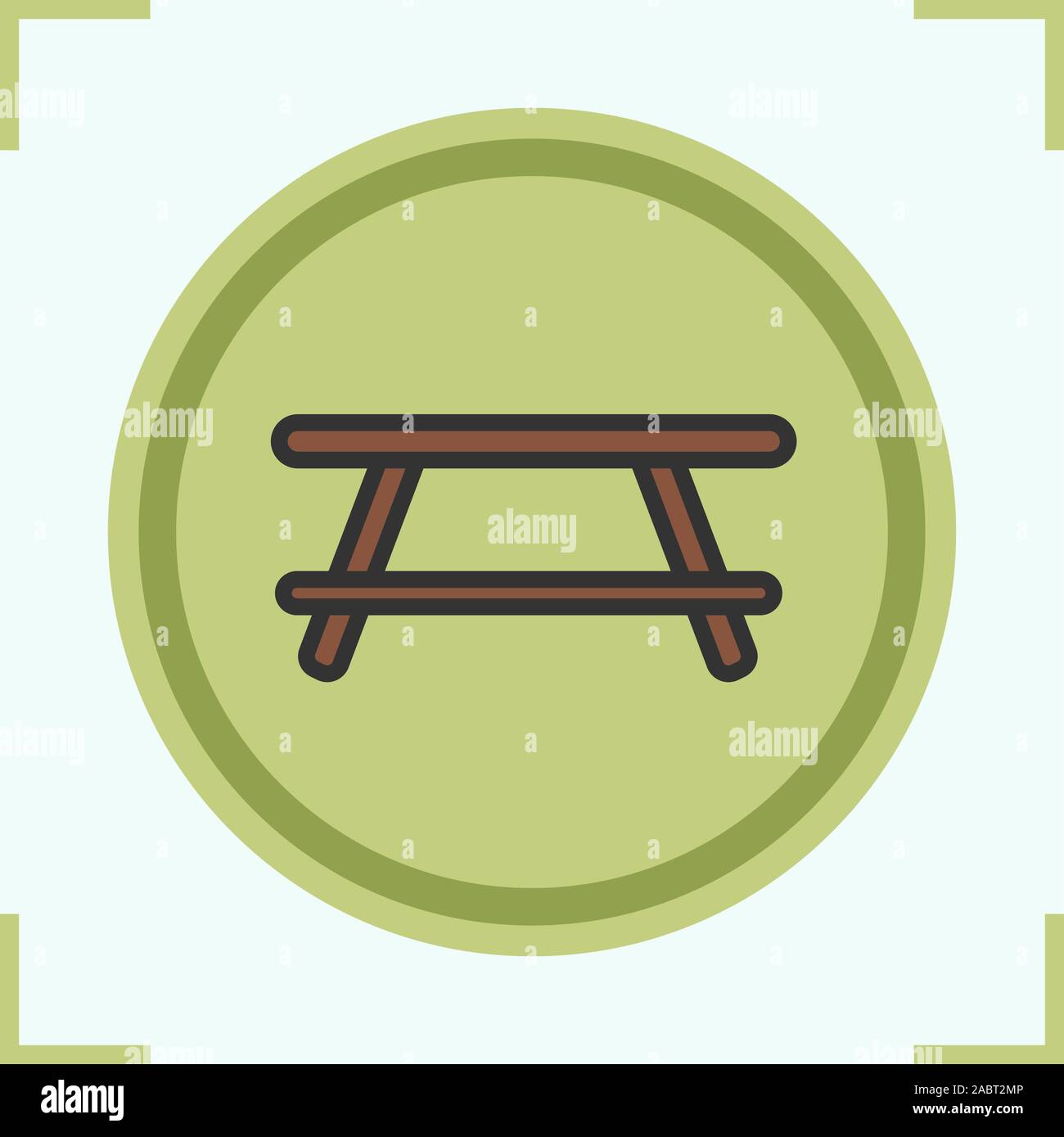 Camping table color icon. Classic wooden picnic table. Isolated vector ...