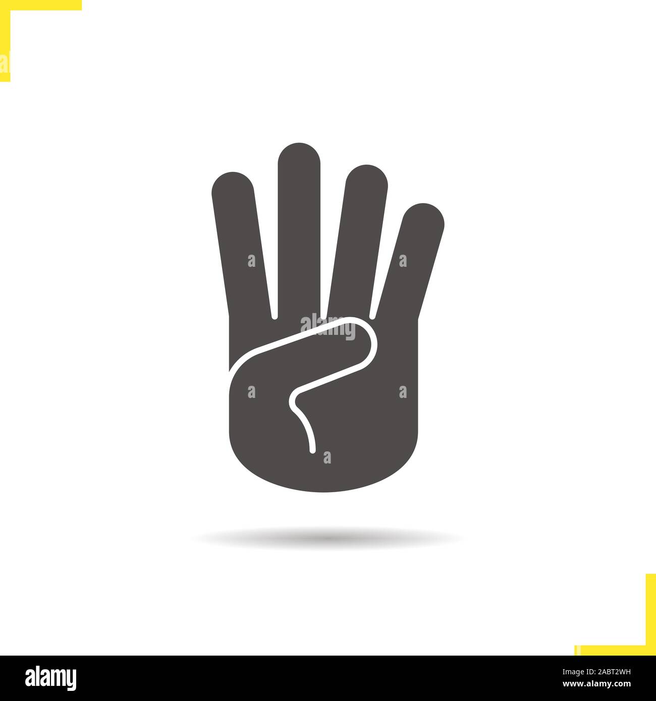 Four fingers up hand gesture icon. Drop shadow silhouette symbol ...