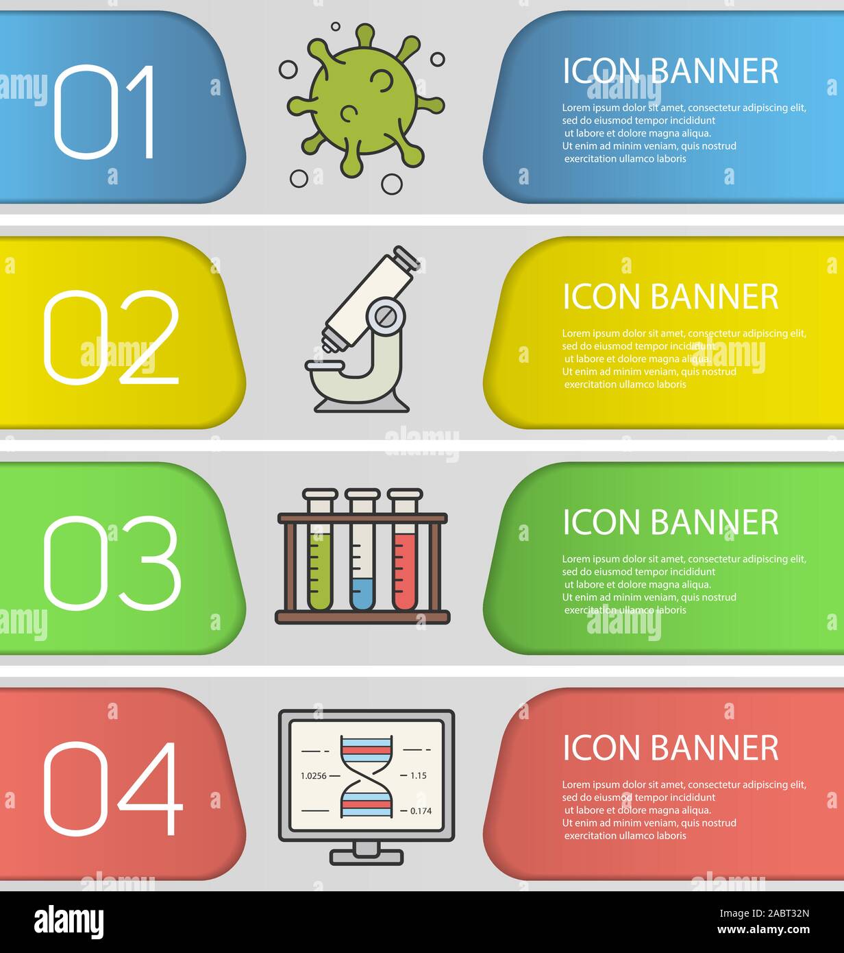 Bio laboratory banner templates set. Easy to edit. Virus cell, lab test ...