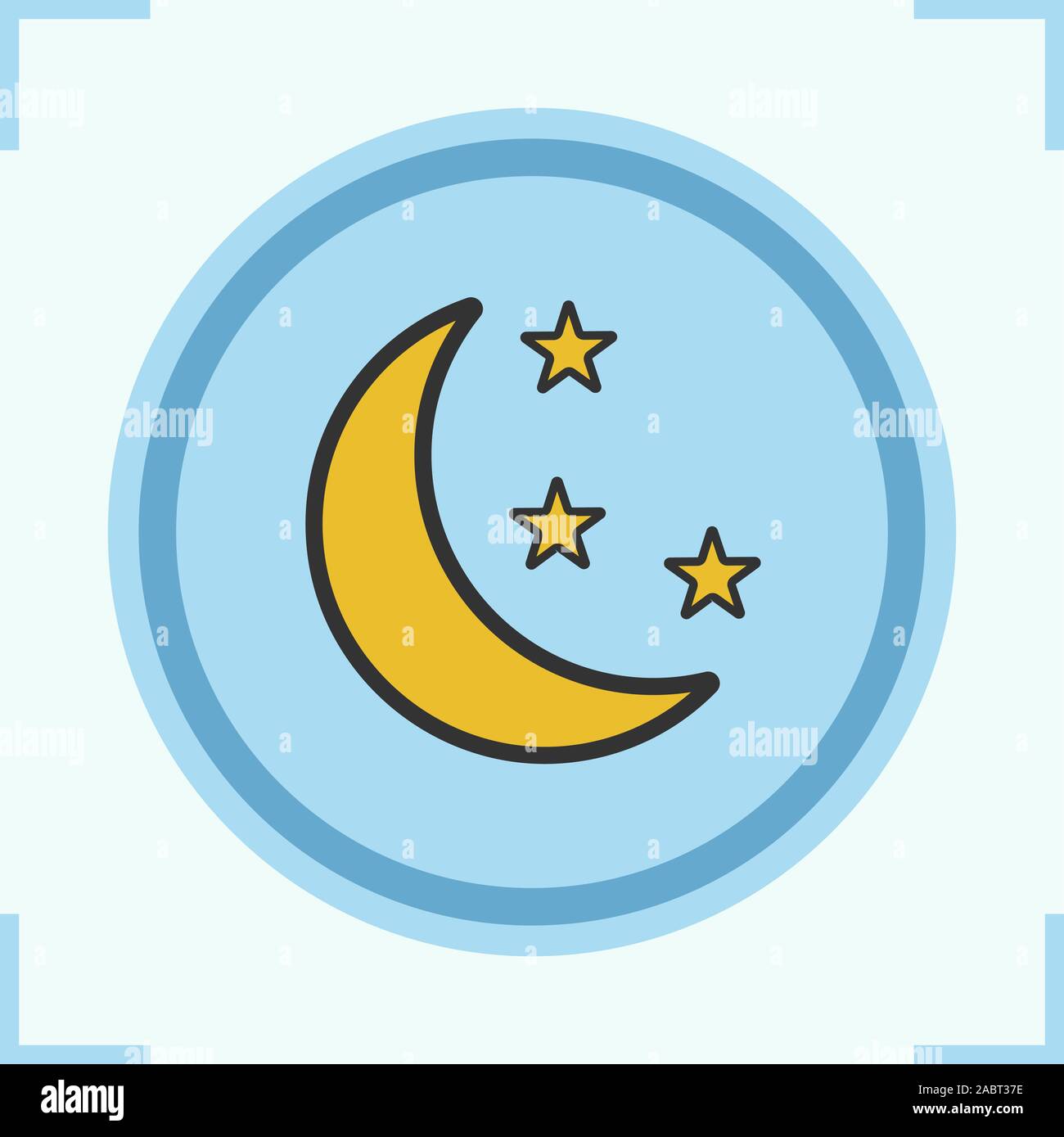 Moon and stars color icon. Night. Bedtime. Isolated vector illustration ...