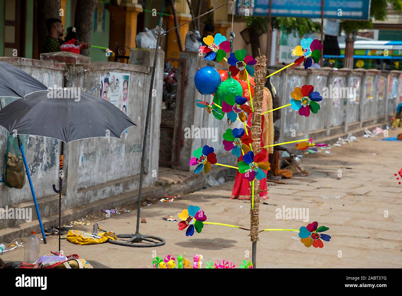 Vendor of Colorful Plastic Windmill during Indian Temple Festivals ...