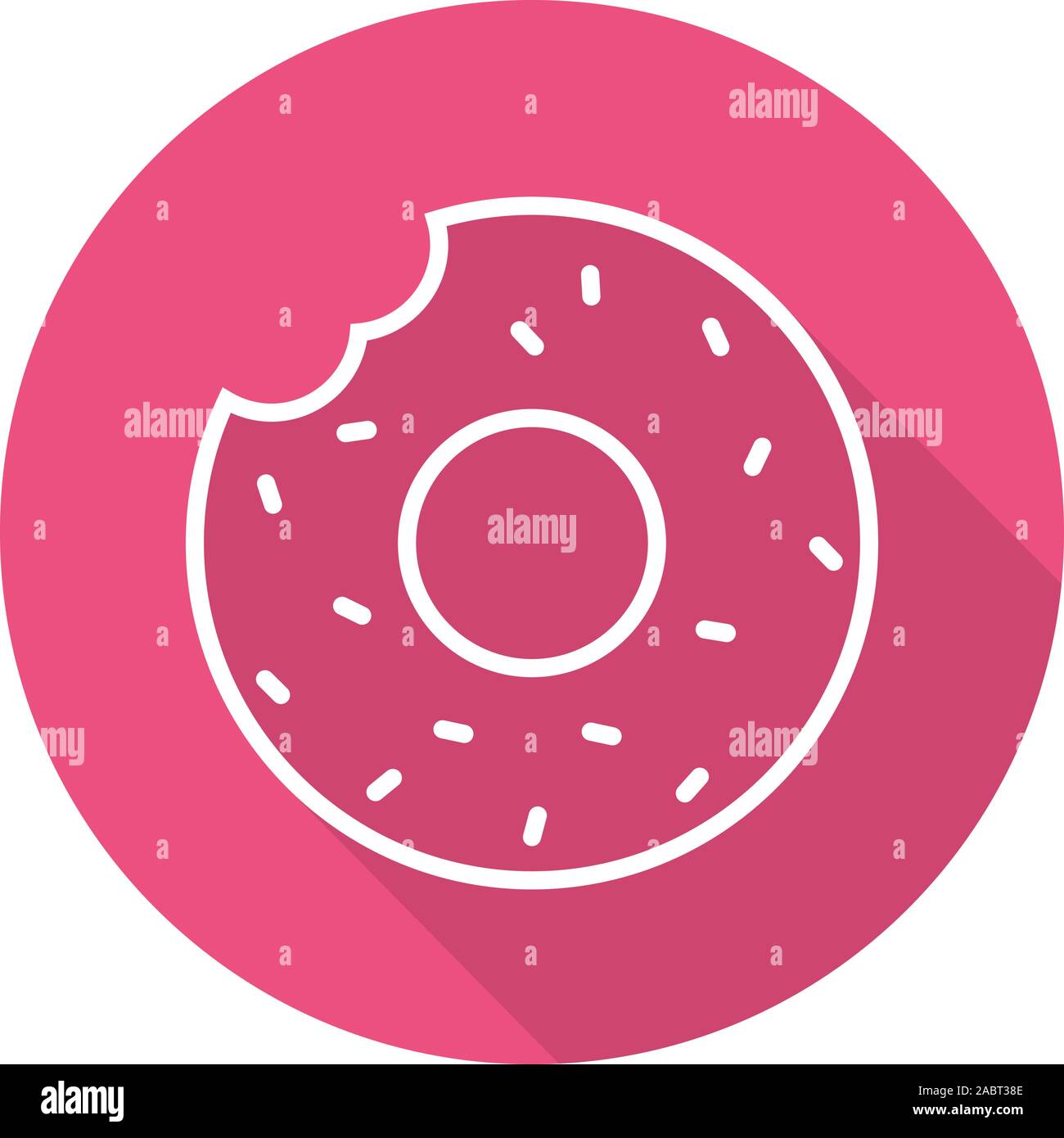 Donut flat linear long shadow icon. Bitten doughnut with sprinkles ...