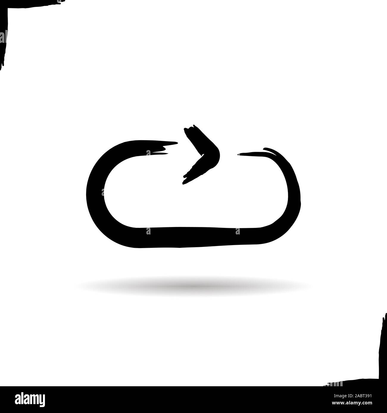 Cycling arrow icon. Drop shadow art symbol. Circle ink brush stroke ...