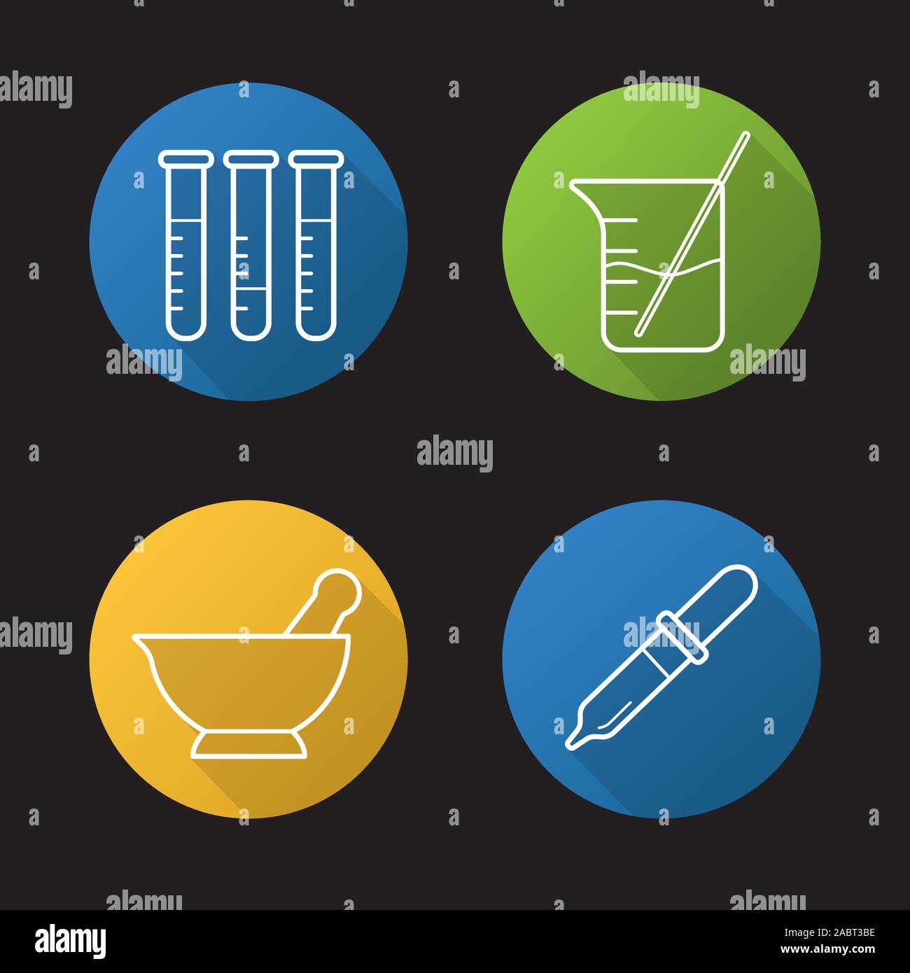 Chemical laboratory flat linear long shadow icons set. Lab tools. Test ...