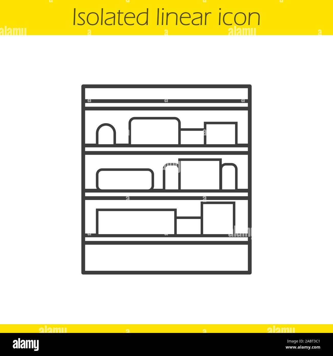 Shop shelves linear icon. Contour symbol. Supermarket stand with goods ...