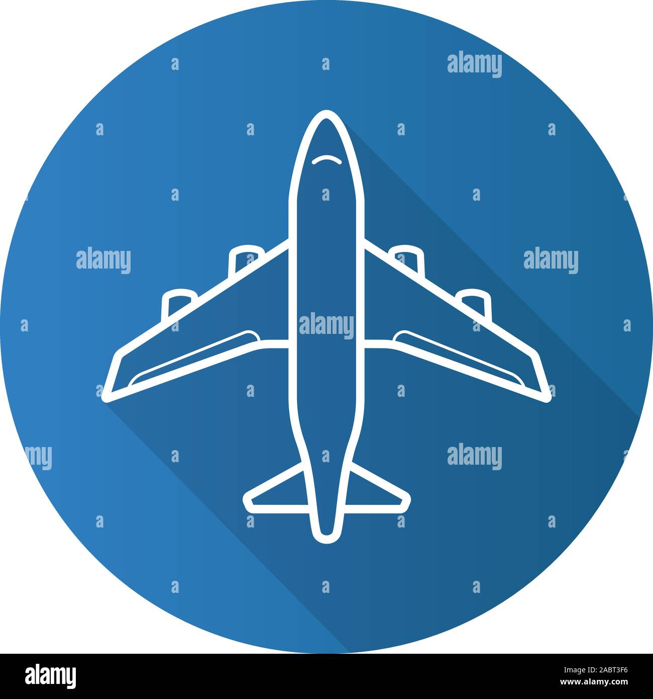 Plane flat linear long shadow icon. Airplane flight. Vector line symbol ...