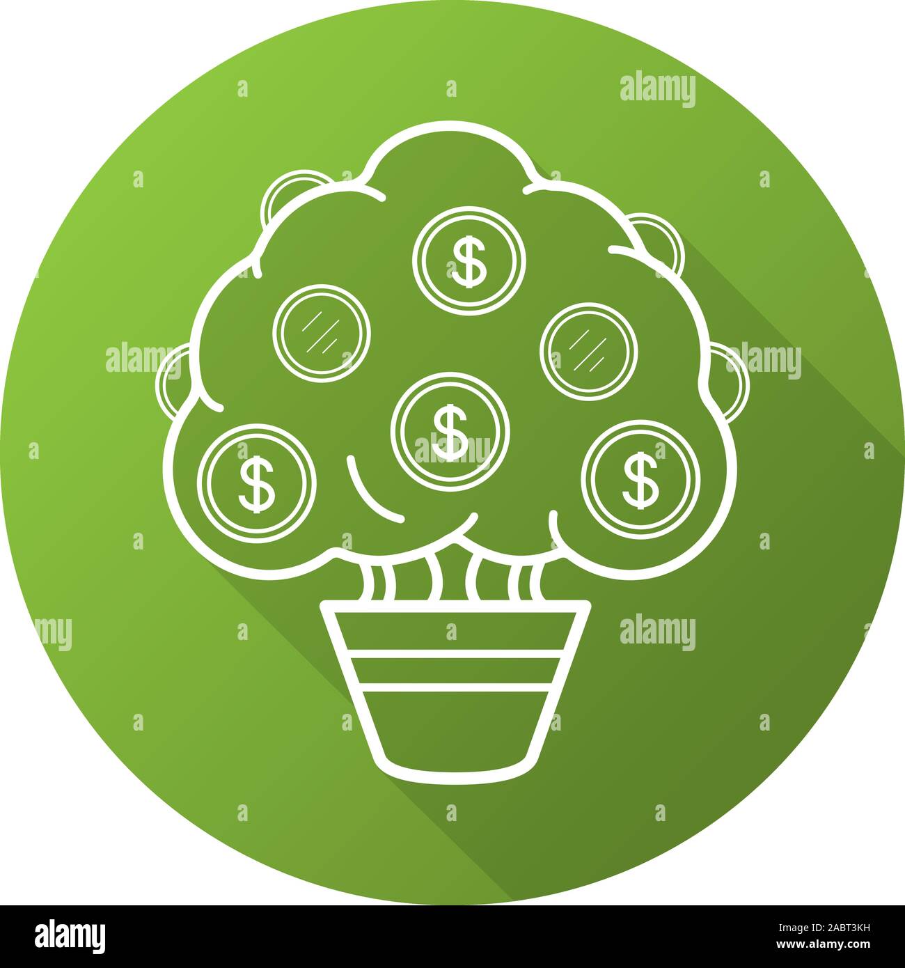 Money tree flat linear long shadow icon. Income growth concept. Vector ...