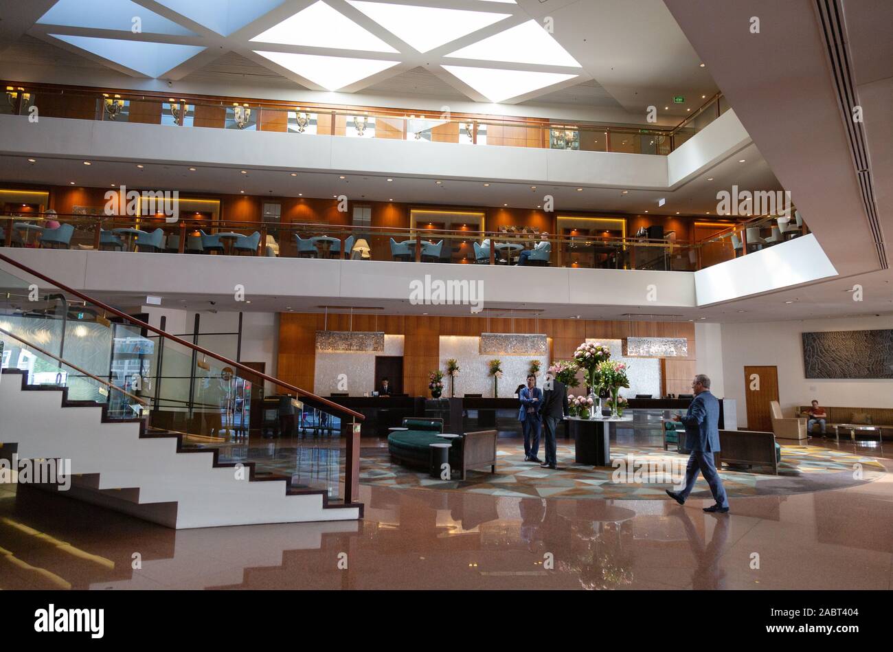 Hotel lobby, interior of the luxury Four Seasons Hotel, Sydney ...