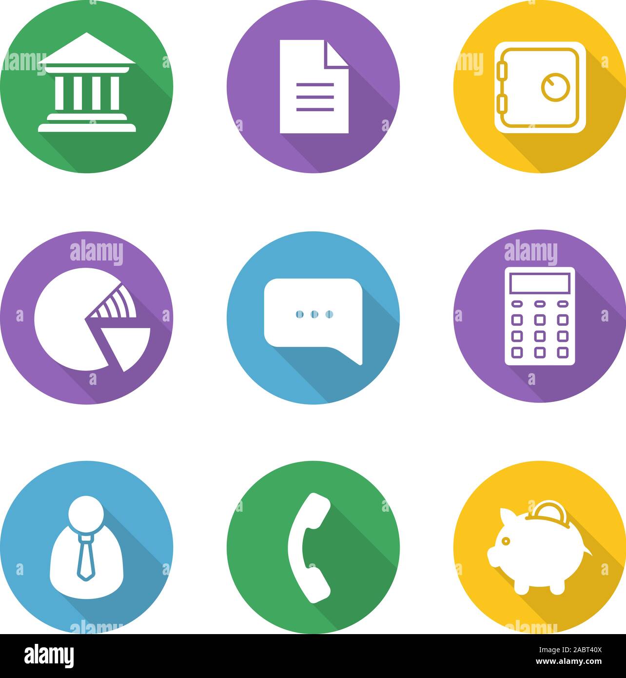 Banking and finance flat design long shadow icons set. Bank building ...