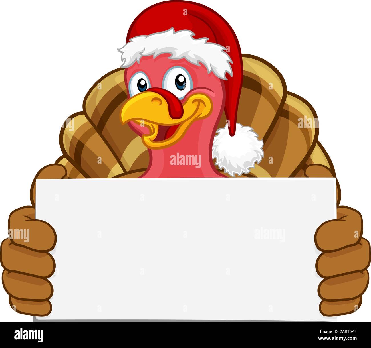 Turkey In Santa Hat Christmas Cartoon Holding Sign Stock Vector Image ...