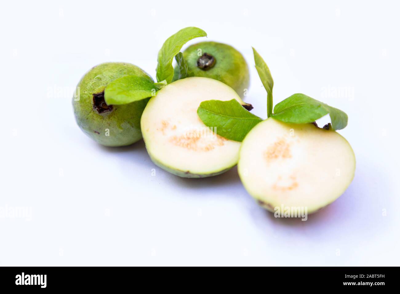 guava fruit and slice on white background. guava fruit top view Stock ...