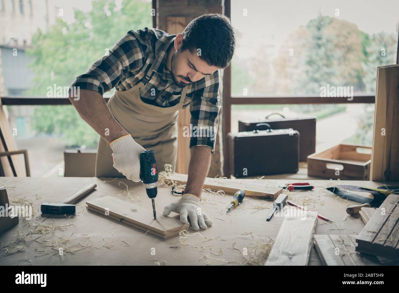 Portrait of his he nice attractive serious focused hardworking ...