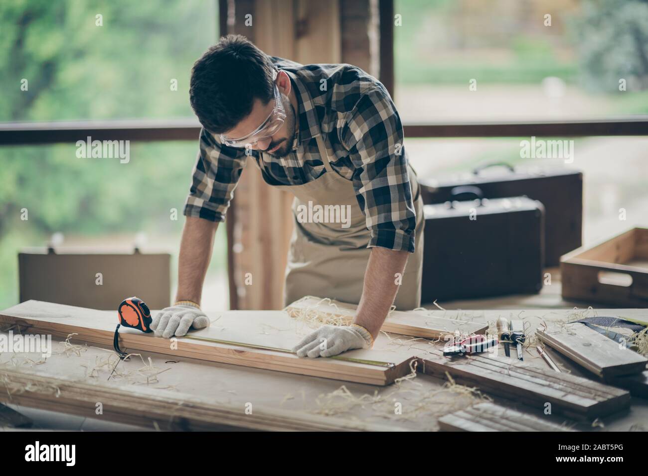 Portrait of his he nice attractive focused concentrated skilled ...