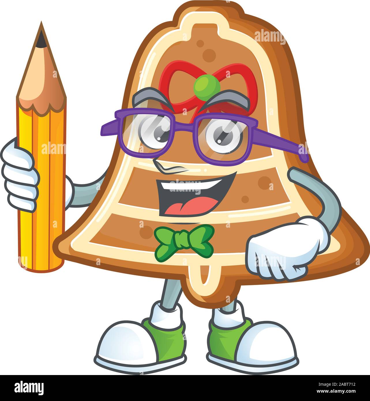 Cool smart Student bell cookies character holding pencil Stock Vector ...